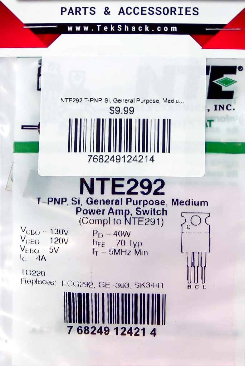 NTE292 T-PNP, Si, General Purpose, Medium Power Amp, Switch – TekShack