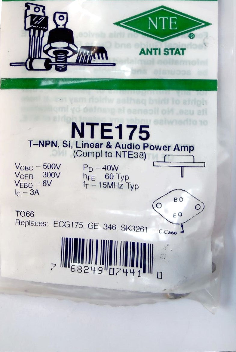 NTE175 T-NPN, Si, Linear & Audio Power Amp – TekShack