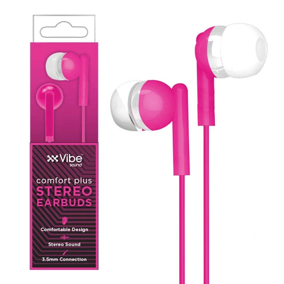 Vibe Comfort Plus 3.5mm Wired Earbuds Pink | TekShack